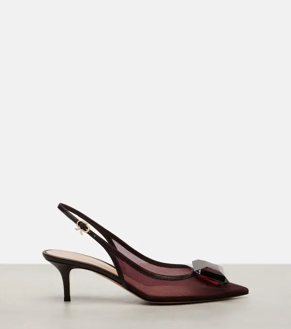 GIANVITO ROSSI 55 Leather-trimmed Mesh Slingback Pumps