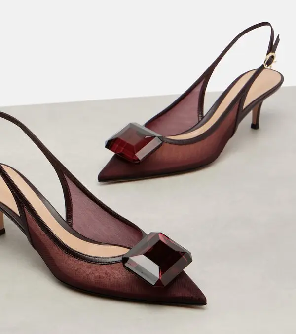GIANVITO ROSSI 55 Leather-trimmed Mesh Slingback Pumps