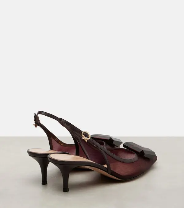 GIANVITO ROSSI 55 Leather-trimmed Mesh Slingback Pumps