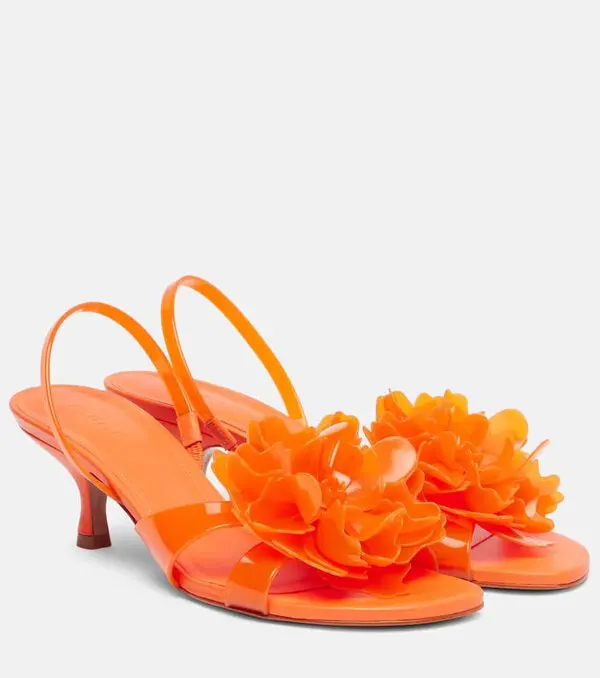 Farm Rio Floral-appliqué Sandals - Orange
