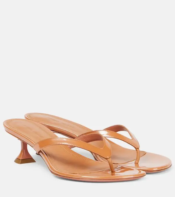 Amina Muaddi Juliette 45 Patent Leather Thong Sandals - Brown