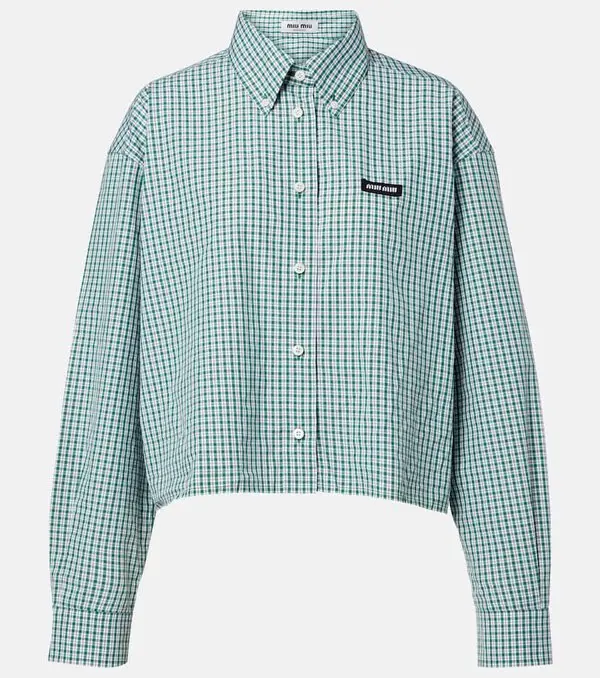 Miu Miu Checked Cropped Cotton Shirt