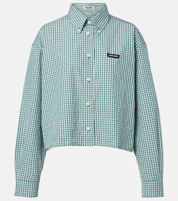 Miu Miu Checked Cropped Cotton Shirt - Green