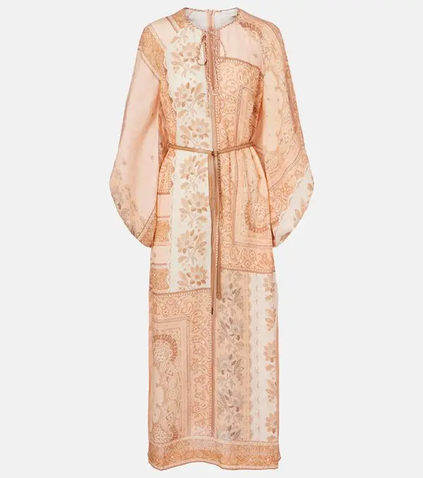 Zimmermann Lucky Printed Linen Midi Dress - Orange