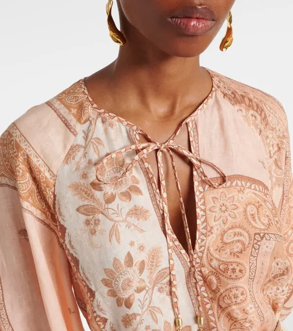 Zimmermann Lucky Printed Linen Midi Dress - Orange