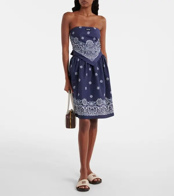 Miu Miu Bandana Cotton And Linen Miniskirt