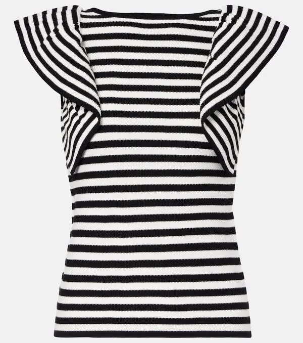 Max Mara Vieste Ruffled Striped Top - Black