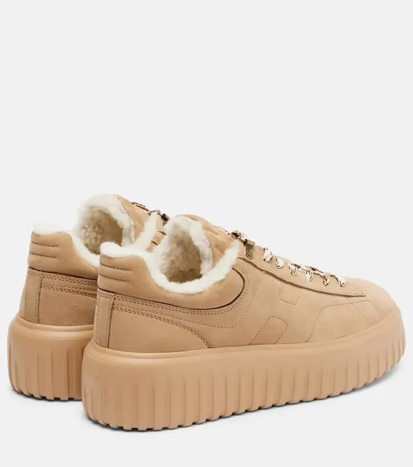 Hogan H-stripes Shearling-lined Suede Sneakers