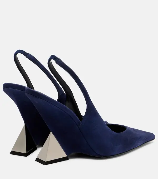 Attico Cheope 105 Suede Slingback Pumps - Blue