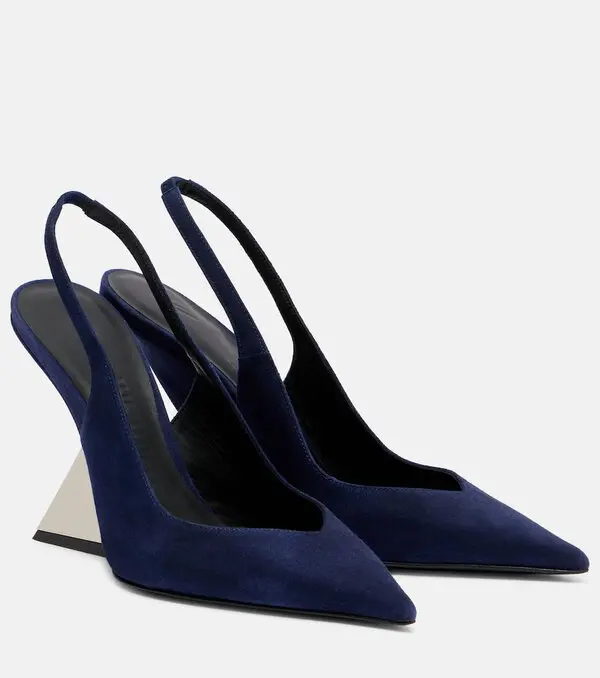 Attico Cheope 105 Suede Slingback Pumps - Blue