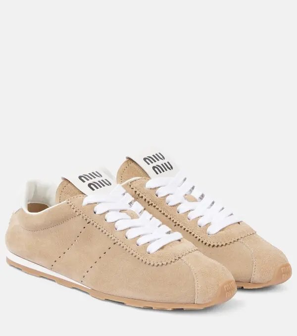 Miu Miu Suede Lace-up Sneakers - Beige