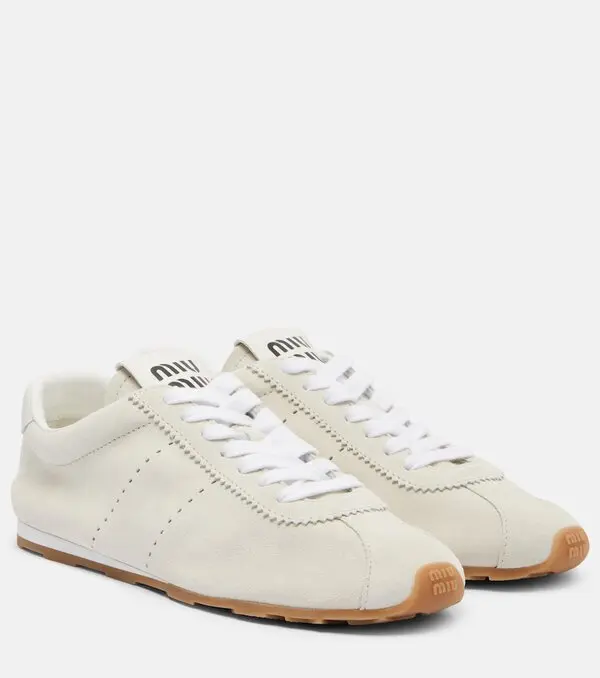Miu Miu Suede Lace-up Sneakers - White