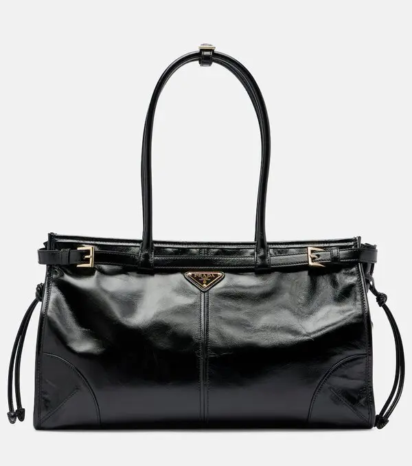 Prada Bonnie Large Leather Shoulder Bag - Black