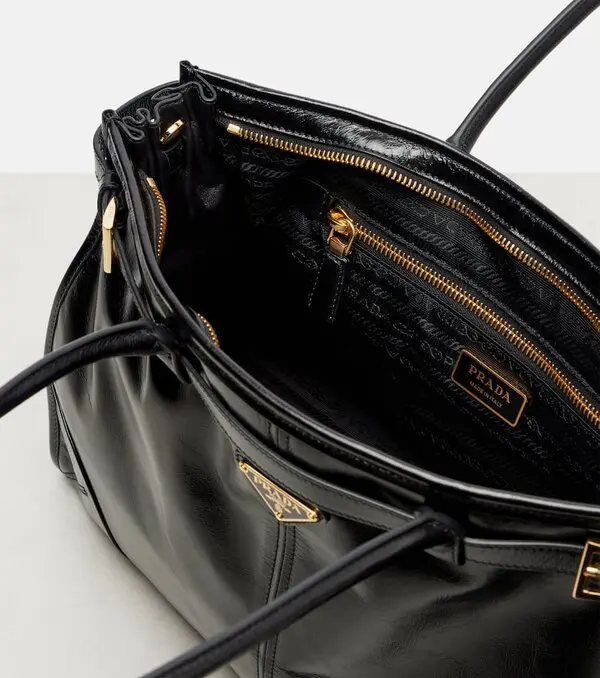 Prada Bonnie Large Leather Shoulder Bag - Black