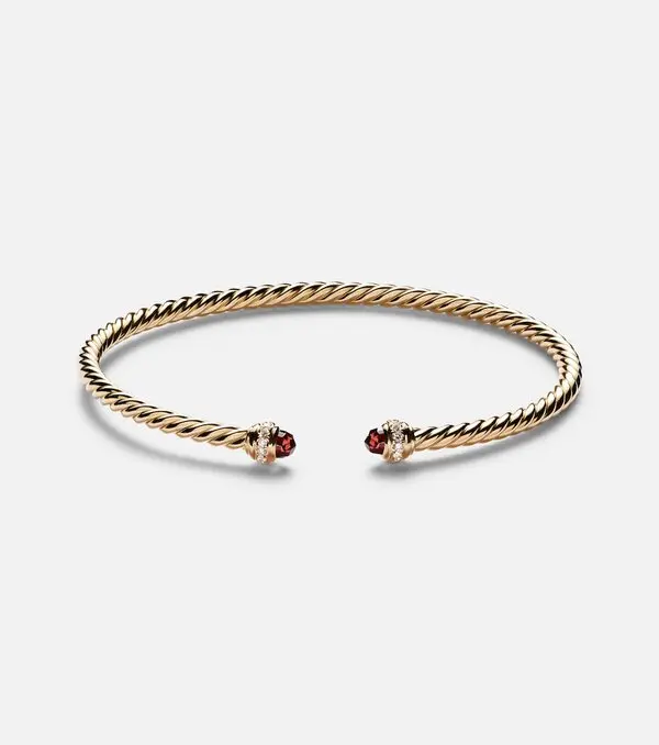 David Yurman Cable Spira Cuff Bracelet With Garnets And Diamonds - Gold