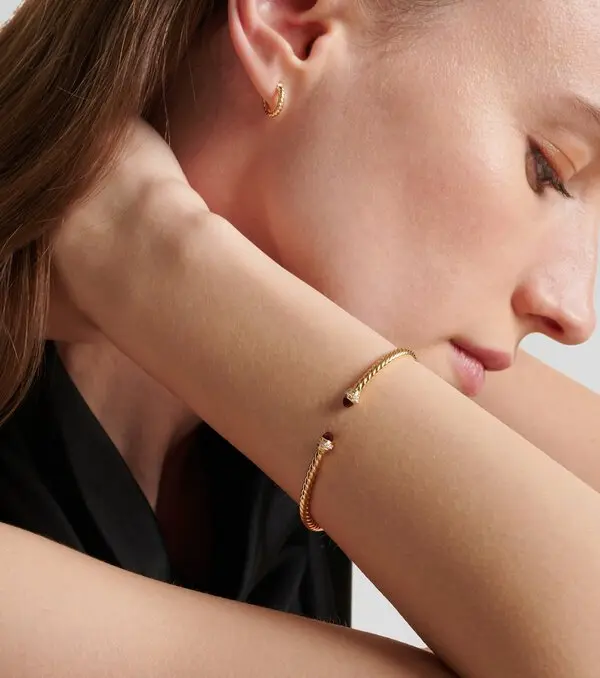 David Yurman Cable Spira Cuff Bracelet With Garnets And Diamonds - Gold