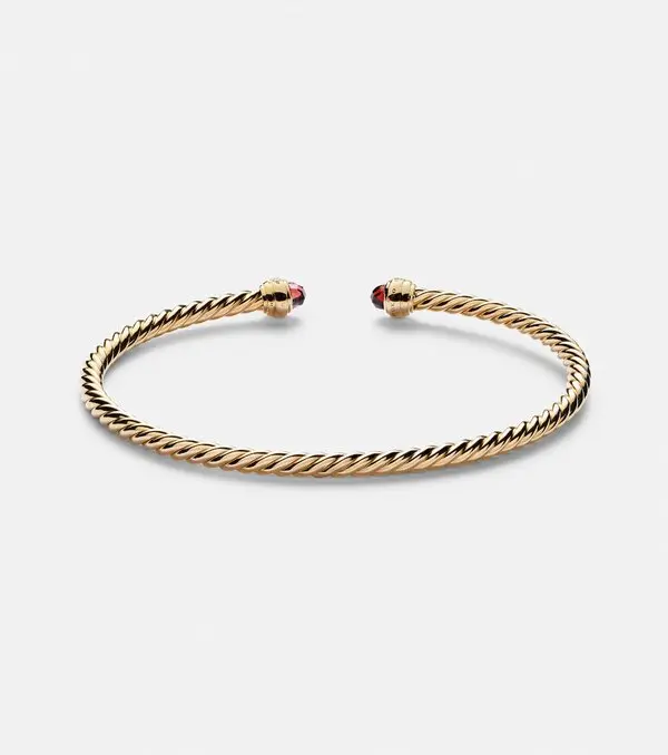 David Yurman Cable Spira Cuff Bracelet With Garnets And Diamonds - Gold