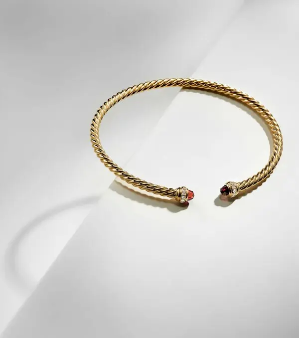 David Yurman Cable Spira Cuff Bracelet With Garnets And Diamonds - Gold
