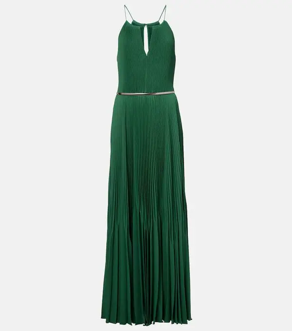 Max Mara Gersa Plissé Sablé Georgette Gown - Green