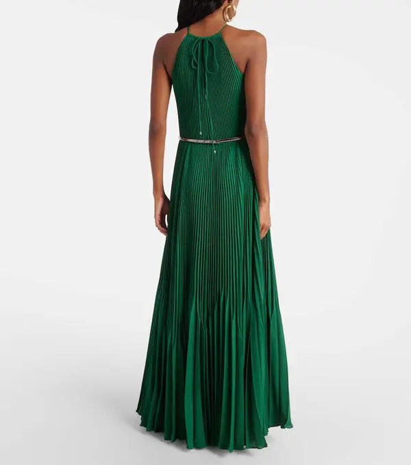 Max Mara Gersa Plissé Sablé Georgette Gown - Green