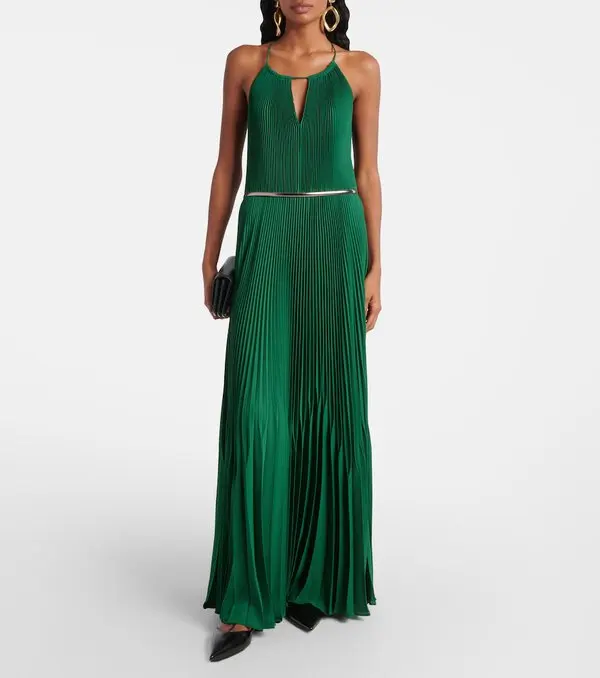 Max Mara Gersa Plissé Sablé Georgette Gown - Green