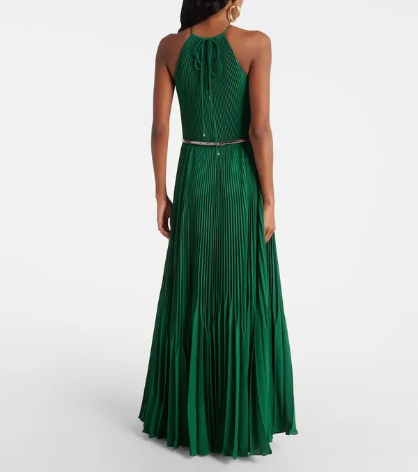 Max Mara Gersa Plissé Sablé Georgette Gown - Green