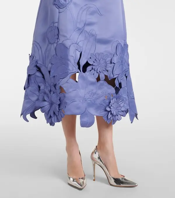 Leo Lin Floral-Appliqu Caroline Midi Dress - Blue | Editorialist