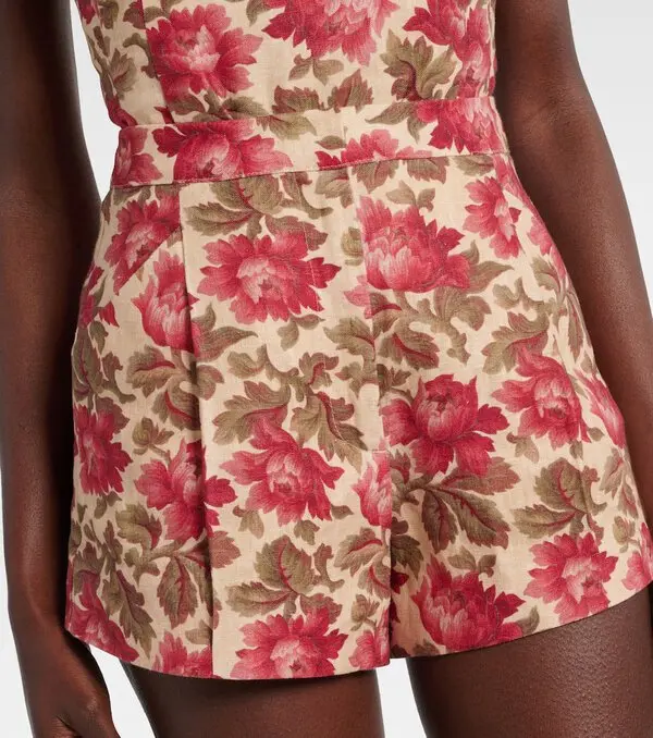 Posse Rosalie Floral Linen Shorts - Red