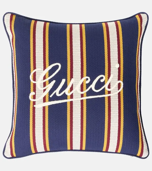 Gucci Logo Striped Cotton Cushion - Multicoloured