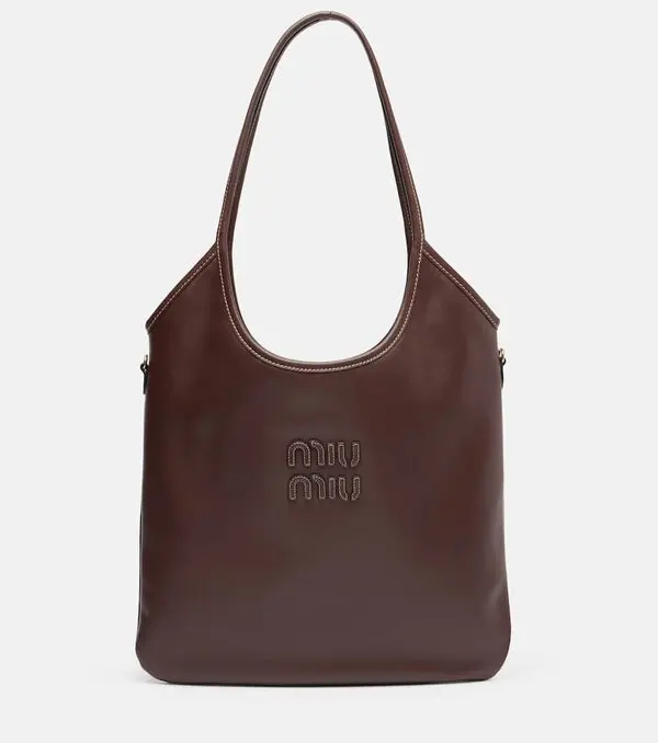 Miu Miu Ivy Medium Leather Tote Bag - Brown