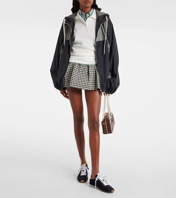 Miu Miu Bubble Gingham Cotton Miniskirt - Black