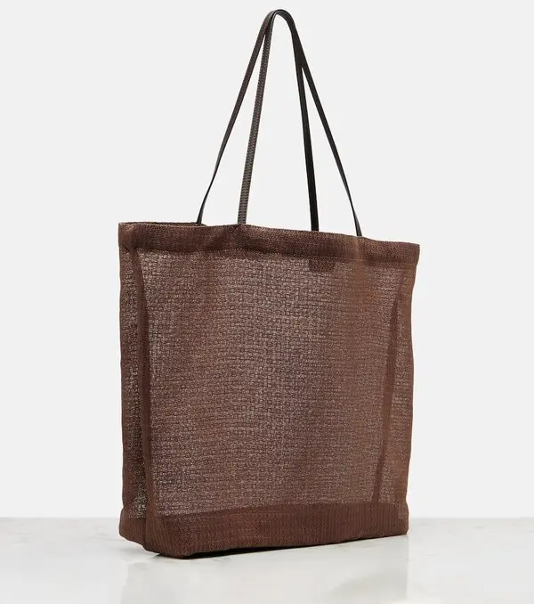 THE ROW Barn Leather-trimmed Mesh Tote Bag