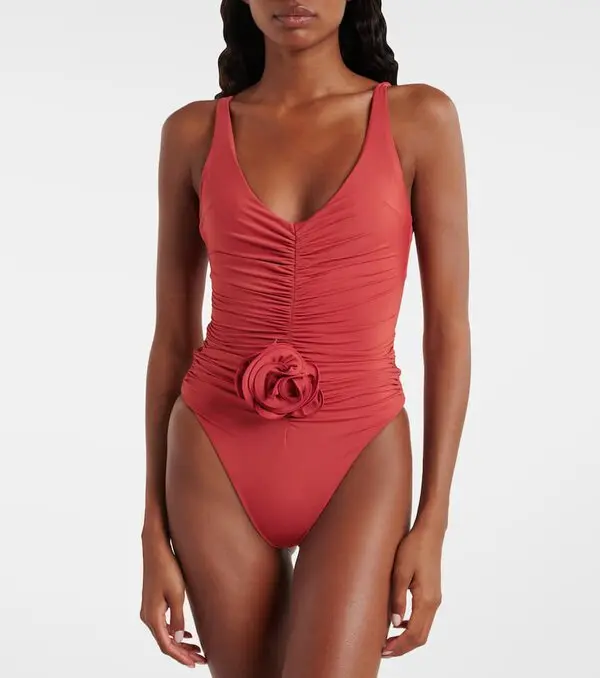 Magda Butrym Floral Appliqué Ruched Swimsuit