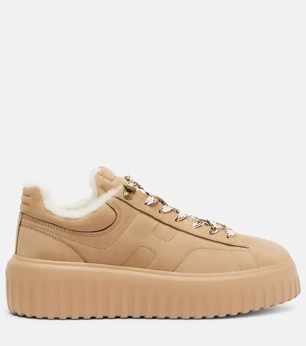 Hogan H-stripes Shearling-lined Suede Sneakers
