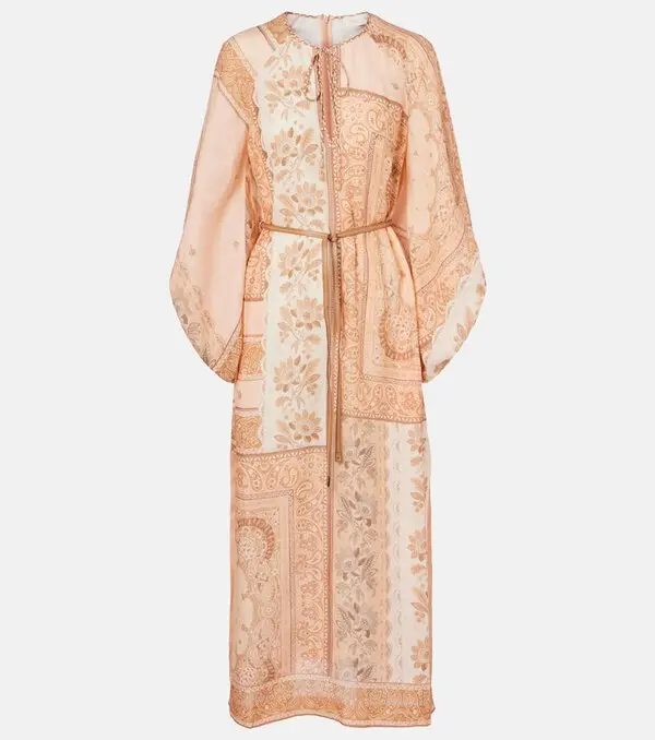 Zimmermann Printed Linen Midi Dress - Orange