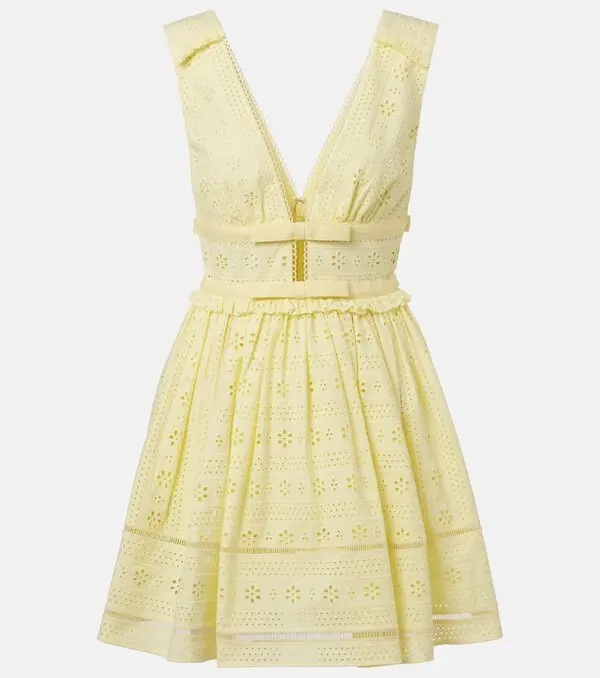 SELF-PORTRAIT Broderie Anglaise Cotton Minidress - Yellow