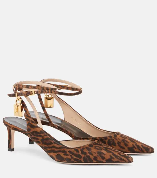 TOM FORD Padlock 55 Suede Slingback Pumps - Brown