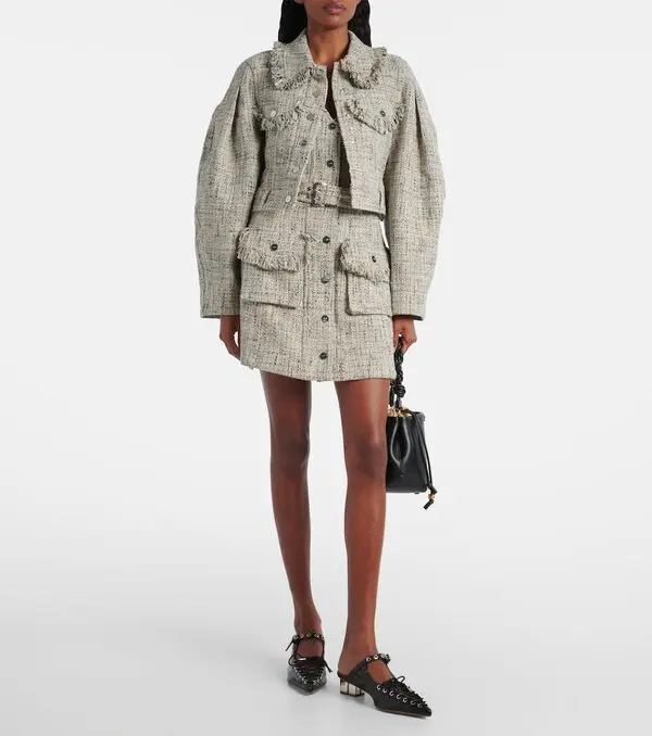 GANNI Belted Tweed Mini Dress