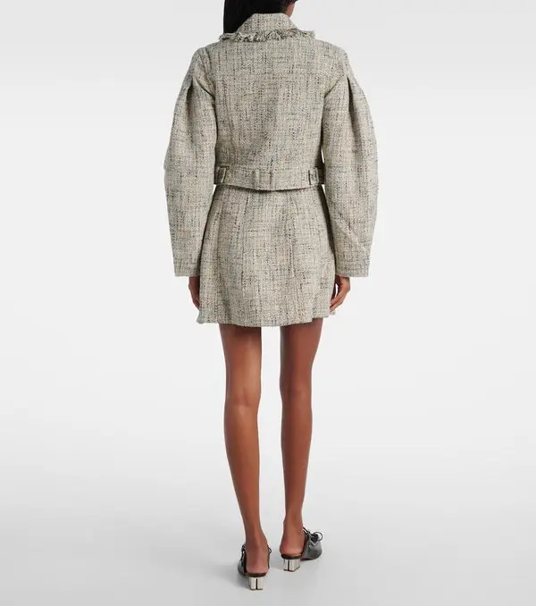 GANNI Cropped Cotton Tweed Jacket - Blue