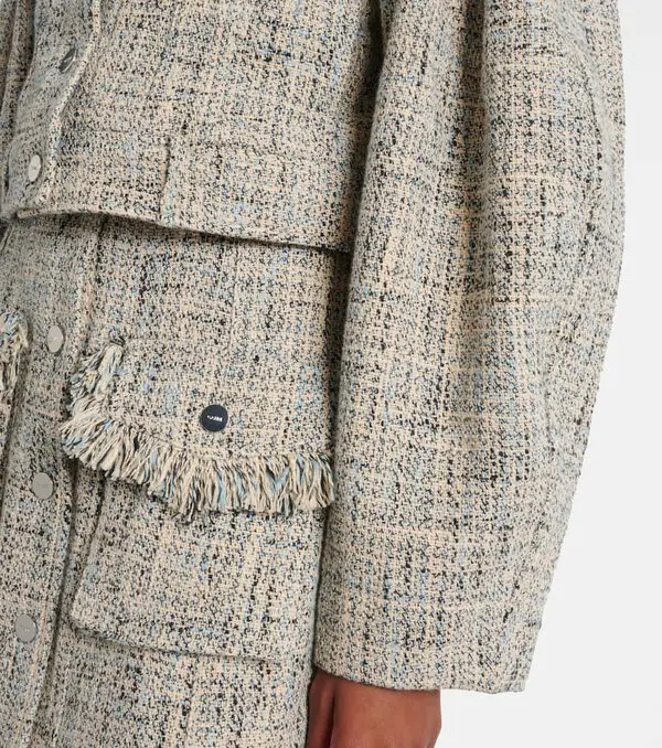GANNI Cropped Cotton Tweed Jacket - Blue