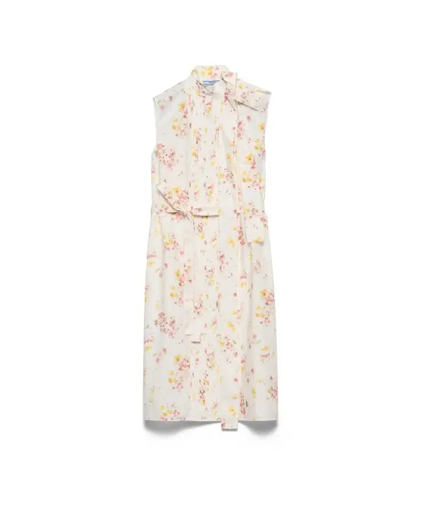 Prada Pleated Floral-print Poplin Dress