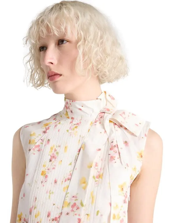 Prada Pleated Floral-print Poplin Dress