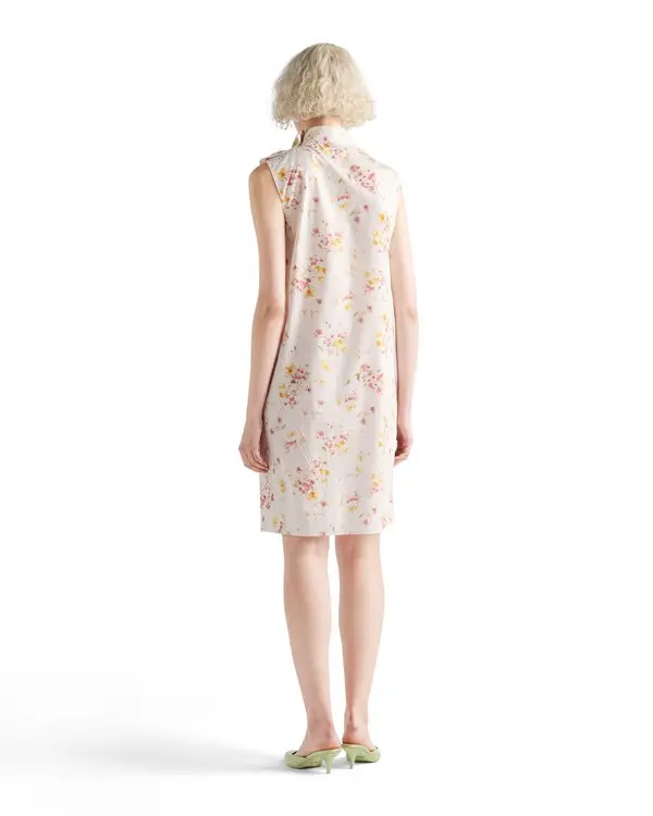 Prada Pleated Floral-print Poplin Dress