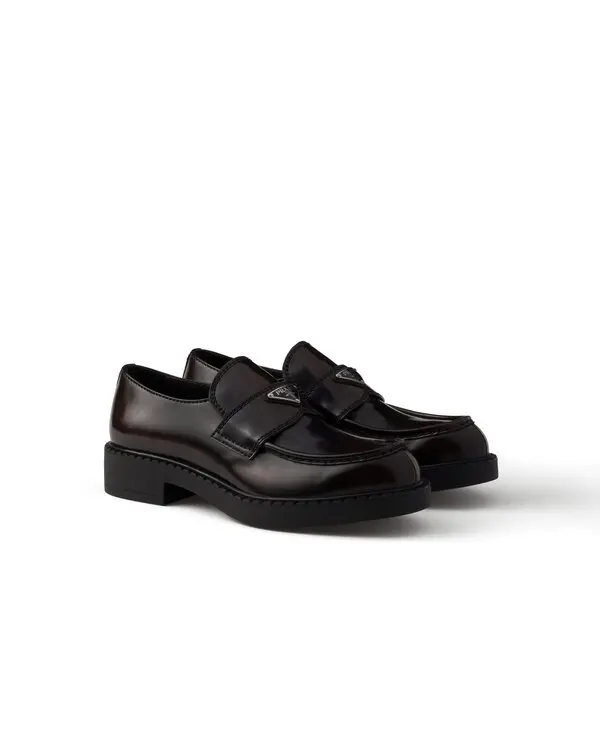 Prada Chocolate Brushed Leather Loafers - Brown