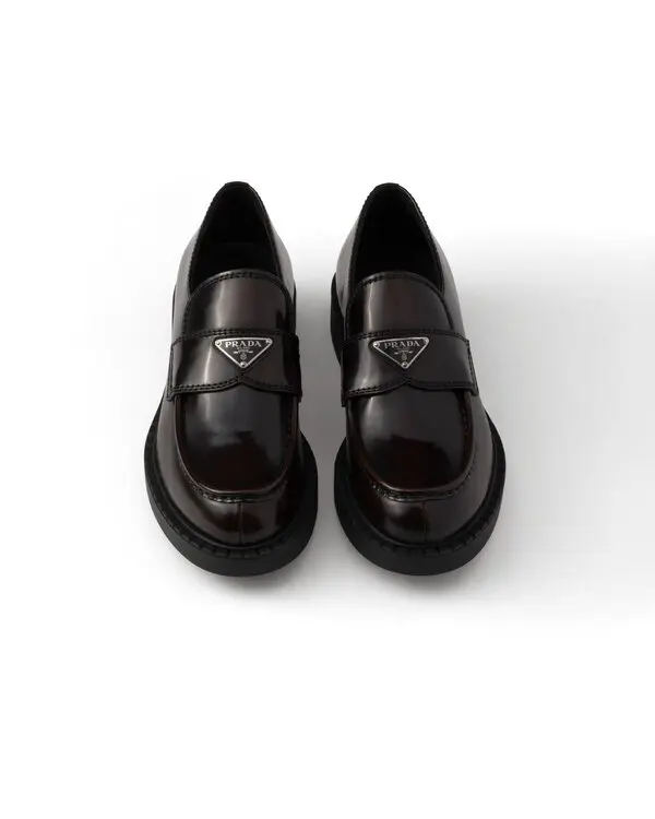 Prada Brushed Leather Loafers - Brown