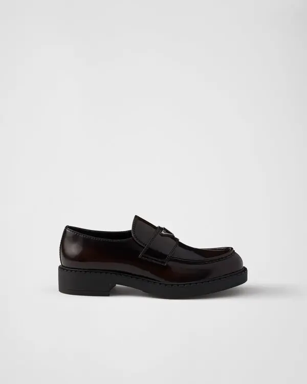 Prada Brushed Leather Loafers - Brown