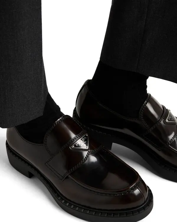 Prada Brushed Leather Loafers - Brown