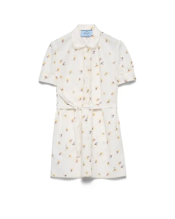 Prada Floral Print Poplin Mini-dress - Yellow