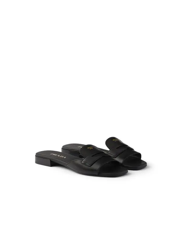 Prada Leather Slides - Black