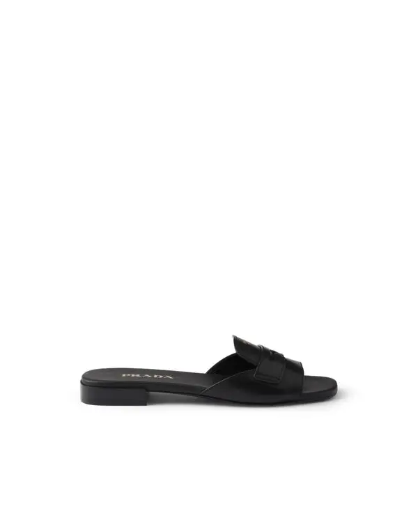Prada Leather Slides - Black